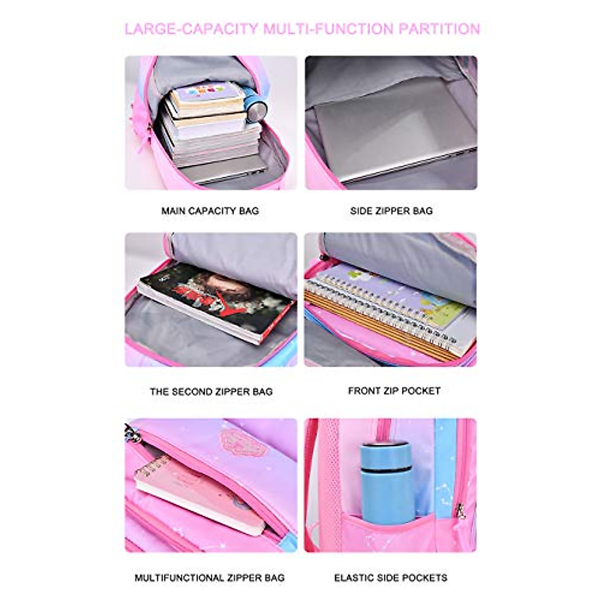 Reorzon Kids Primary School Backpack for Girls Toddler Kindergarten Preschool Starry Sky Gradient School Bookbag