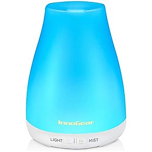 InnoGear Essential Oil Diffuser, Upgraded Diffusers for Essential Oils Aromatherapy Diffuser Cool Mist Humidifier with 7 Colors Lights 2 Mist Mode Waterless Auto Off for Home Office Room, Basic White