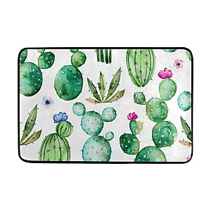 ZOEO Cactus Bath Runner Rug Green Succulents Plants Floral Flower Non Slip Area Mat Rugs for Bathroom Kitchen Indoor Carpet Doormat Floor Dirt Trapper Mats Shoes Scraper 39"x 20" (24x 16in)