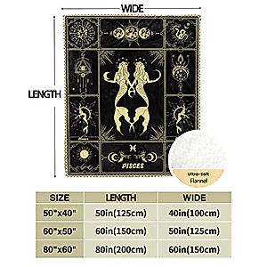 Pisces Blanket 12 Horoscope Astrology Bed Blankets Soft Cozy Personalized Flannel Throw Blankets 50"X40"