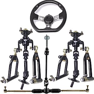 YC Yier Front Axle Kit 4 Wheel Drive Half Axle Assembly Shock Swingarm Tie Rod & Steering Wheel Gear Rack Pinion for Electric Go Kart ATV Quad Buggy Golf Cart 4 Wheeler Drift Trike Dolly Cart