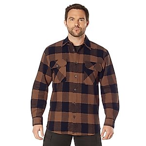 Rothco Buffalo Plaid Flannel Shirt - Rugged Comfortable and Warm Outdoor Shirt Jacket (US, Alpha, X-Large, Regular, Regular, Brown Plaid)