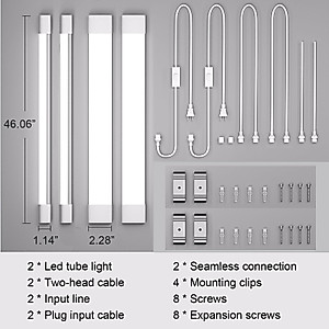 Modlicht 4FT Plug in Shop Light 2PCS, 5000K Linkable 36W Workbench Light, LED Tube Lights with Plug, 4500 LM Ceiling Closet Light for Laundry Garage Basement Kitchen