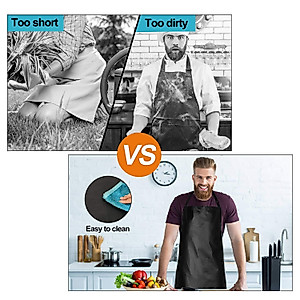 2 Pack Waterproof Rubber Vinyl Apron 40" Chef Aprons for Men Heavy Duty Chemical Work Apron Gifts for Dad Husband Fathers, Adjustable Bib Apron for Dishwashing Lab Butcher Cooking Kitchen Black