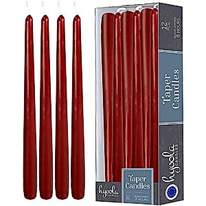 12 Pack Tall Taper Candles - 10 Inch Burgundy Dripless, Unscented Dinner Candle - Paraffin Wax with Cotton Wicks - 8 Hour Burn Time