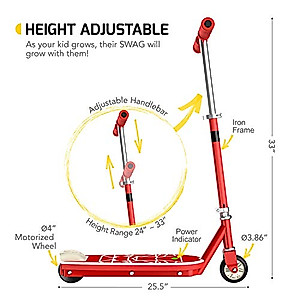 Swagtron SK1 Kick Start Electric Scooter for Kids with Extended Life Battery, ATSM Certified, Adjustable, Ages 5+, Cotton Candy Pink