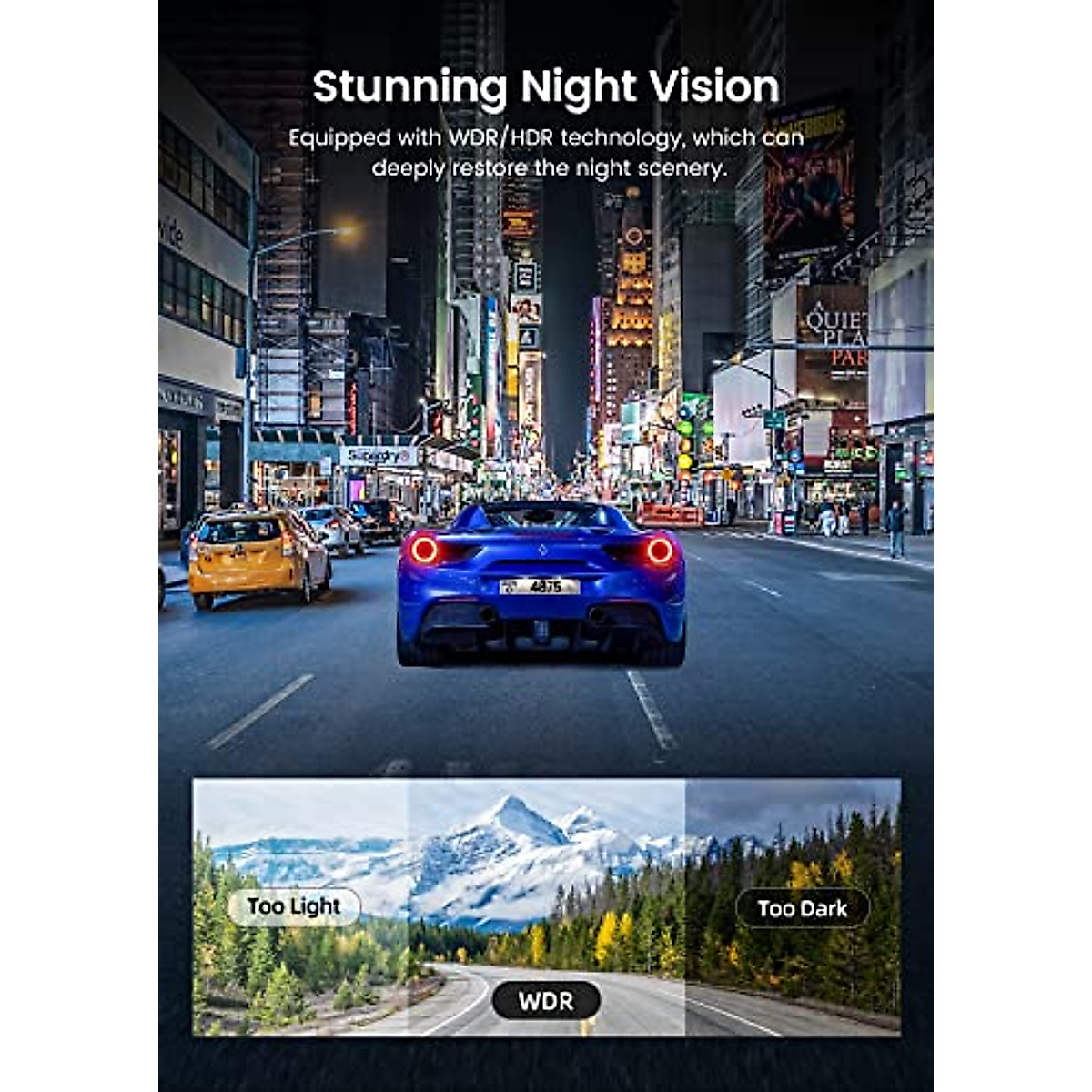 Veement 4K Dash Cam Front and Rear, Front 4K/2.5K Rear 1080P Dual Dash Camera for Cars, Dashcams with Built-in WiFi GPS, 3 inch IPS Display, WDR, Night Vision, 170°FOV, G-Sensor, Support 256GB Card