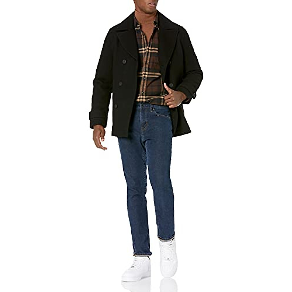 Amazon Essentials Men's Double-Breasted Heavyweight Wool Blend Peacoat, Black, XX-Large