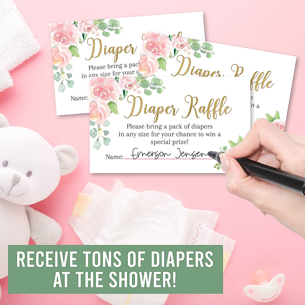 25 Baby Shower Diaper Raffle Tickets For Baby Shower Girl - Floral Baby Shower Games For Girls, Diaper Raffle Cards, Baby Raffle Tickets, Baby Shower Invitation Inserts, Baby Shower Ideas