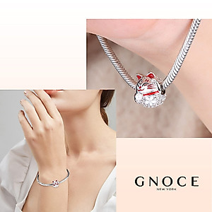 GNOCE Lucky Cat Charms for Women Sterling Silver “Wish You Luck” Cute Cat Bead Charm with Cubic Zirconia Fit Bracelet Necklace Gifts for Daughter & Friends Pet Lovers (Lucky Cat)