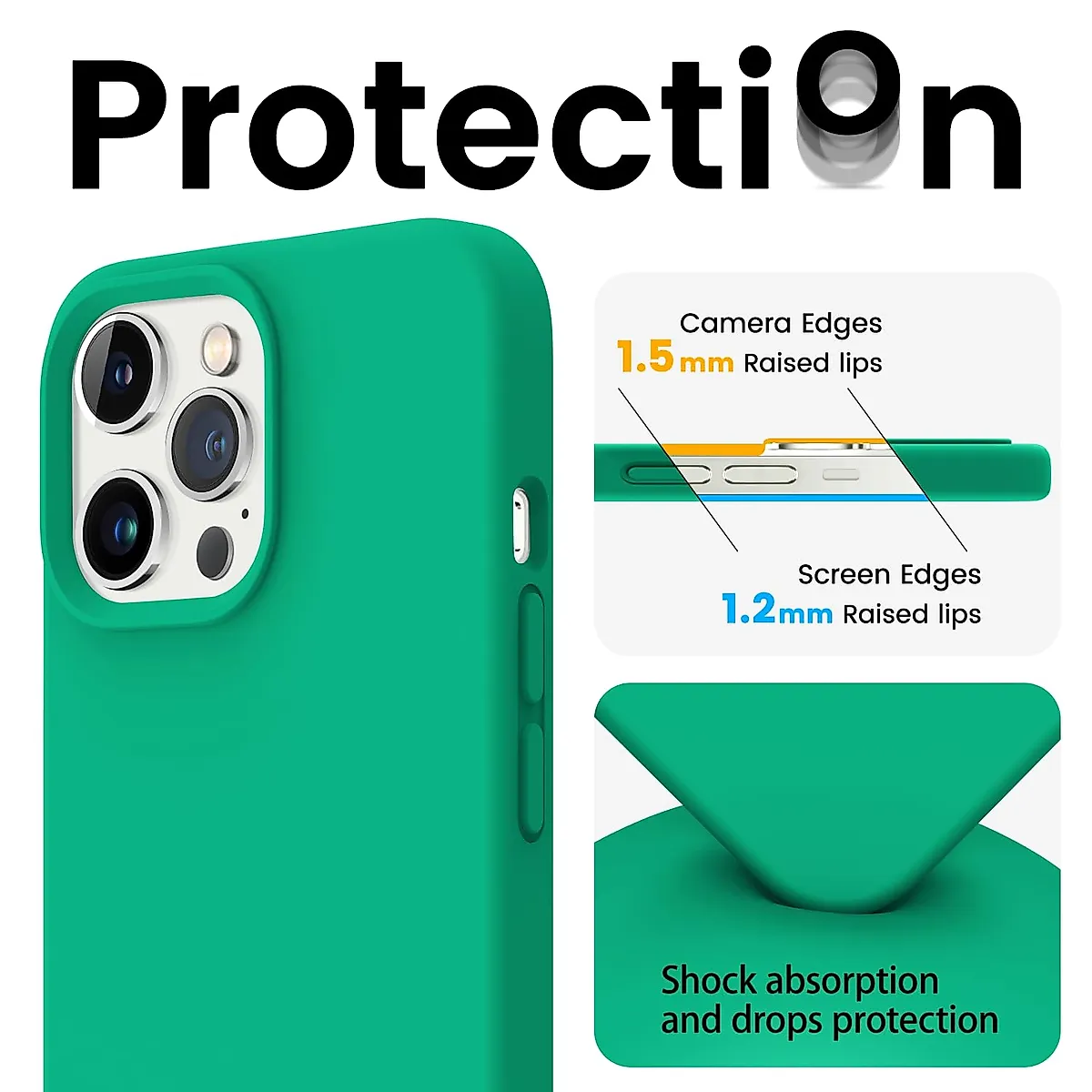 JELE Shockproof Designed for iPhone 13 Pro Max Case, Liquid Silicone Phone Case with [Soft Anti-Scratch Microfiber Lining] Military Grade Drop Protection Slim Thin Cover, 6.7 inch, Bright Green
