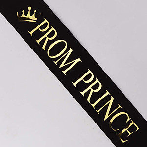 Black Prom Prince for Boys and Princess Sashes for Girls Gold Text Prom Accessory Decorations for Teens Women Men
