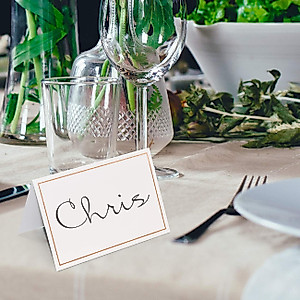 AZAZA 50 Pcs Place Cards with Rose Gold Foil Border - Table Tent Cards Seating Place Cards for Weddings Banquets Dinner Parties 2.5" x 3.75" (Rose Gold - Border)