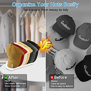 Lokuc Hat Stand for Baseball Caps Set, Contains 2 Hat Organizer, 5 Hat Rack for Wall, Holds 19 Caps, Acrylic Hat Organizer for Baseball Caps Display Suitable for Wardrobe, Dressing Table