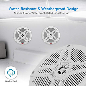 Pyle 6.5 Inch Dual Marine Powered Speakers - Waterproof and Bluetooth Compatible Amplified Speaker with Wireless Streaming and 600 Watt Power - 1 Pair - PLMRF65MW (White)