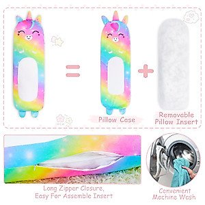 Body Pillow for Kids Girls Long Unicorn Pillow Soft Plush Unicorn Stuffed Animals with Removable Insert, 33 Inch, Rainbow