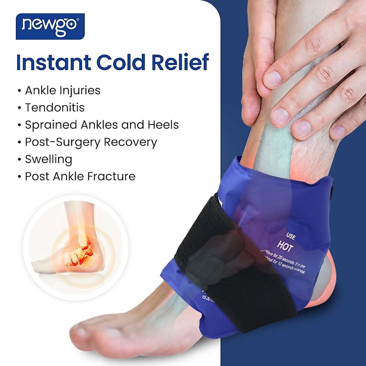 NEWGO Ankle Ice Pack Wrap for Swelling, Ice Pack for Ankle Injuires Reusable Ankle Cold Pack Wrap Hot Cold Therapy Ankle Ice Wrap for Sprained Ankles, Achilles Tendonitis - Blue