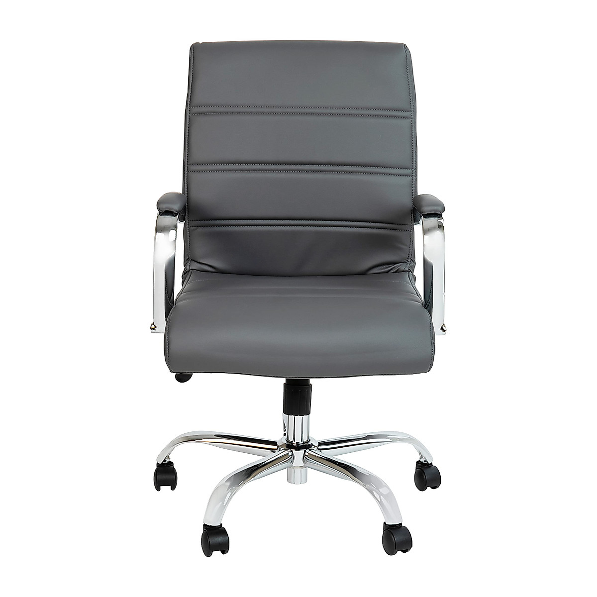 Flash Furniture Whitney Mid-Back Swivel LeatherSoft Desk Chair with Padded Seat and Armrests, Adjustable Height Padded Office Chair, Gray/Chrome