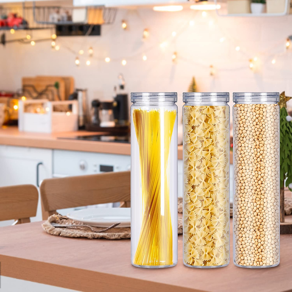 GRZJOPP 6Pcs Spaghetti Pasta Storage Containers with Lids,Tall Clear Pasta Storage Containe for Noodles Flour Cereal Sugar Beans, Spaghetti Pantry Container