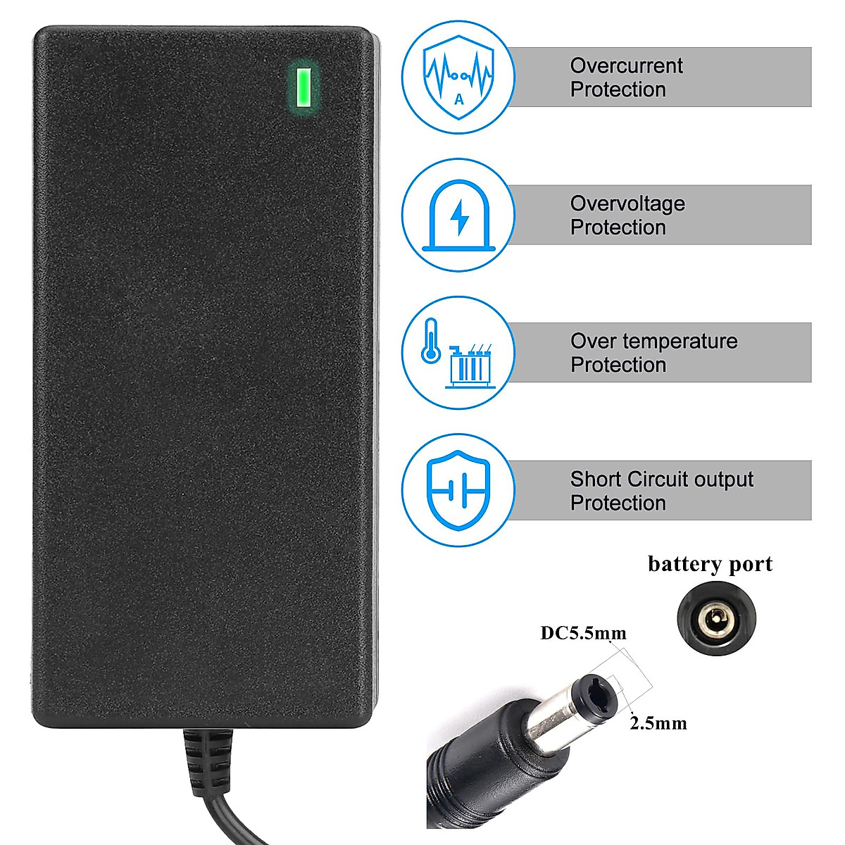 29.4V 2A Adapter, Charger, Charging Charger Supply Adapter Cable for Hoverboard Electric Bike Skateboard (US Plug 100-240V)