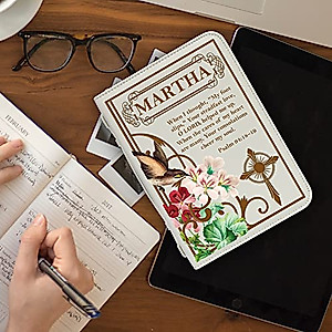 10x7 Inch Personalized Bible Cover – Create Your Own Design, Custom Bible Cover and Carrying Case with Handle – Leatherette Book Covers and Bible Case for Women - White (Design 6)