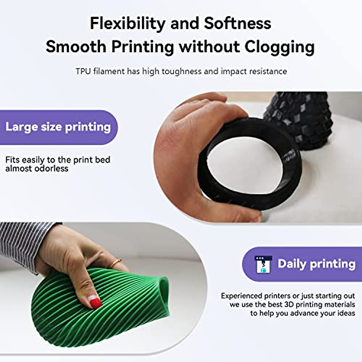 NAGA TPU Filament 1.75mm, Super Neat Flexible 3D Printer Filament, 1kg Roll Spool, Dimensional Accuracy +/- 0.03mm, 95A (1kg Balck TPU)