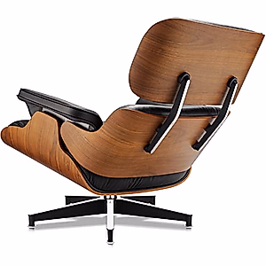 Genniyz Century Lounge Chair and Ottoman, Modern Chair Classic Design, Top Black Grain Leather Palisander Wood, Heavy Duty Base Support for Living Room Study Lounge Office Standard