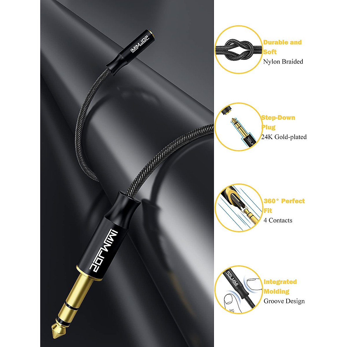 SOLMIMI Headphone Adapter 3.5 to 1/4, 1.5 Meters Nylon Braid 3.5mm to 1/4 Adapter, Lossless Stereo Headphone Jack Adapter for Amplifier Mixer Guitar Piano Speaker or More - (Black, 4.92 FT)