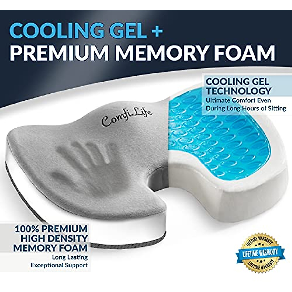ComfiLife Gel Enhanced Seat Cushion - Non-Slip Orthopedic Gel & Memory Foam Coccyx Cushion for Tailbone Pain - Office Chair Car Seat Cushion - Sciatica & Back Pain Relief