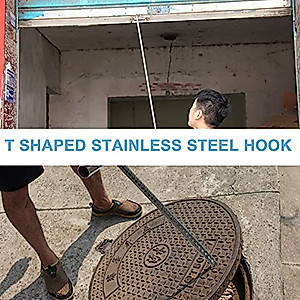 DOITOOL Stainless Steel T Hook Manhole Cover Hook T- Handle Meat Boning Hook Spring Pull Hook Lift Hooks for Kitchen Butcher Shop Restaurant BBQ Tool
