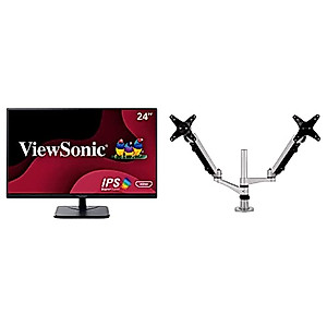 ViewSonic VA2456-MHD 24 Inch IPS 1080p Monitors and LCD-DMA-002 Spring-Loaded Dual Monitor Mounting Arm with Vesa Mount