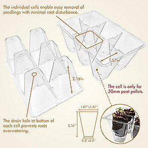 Gardzen Clear Seedl Start Trays, Reusable Plant Plastic Seedling Trays, 180 Cells, 6-Cell Per Tray, 30 Pack