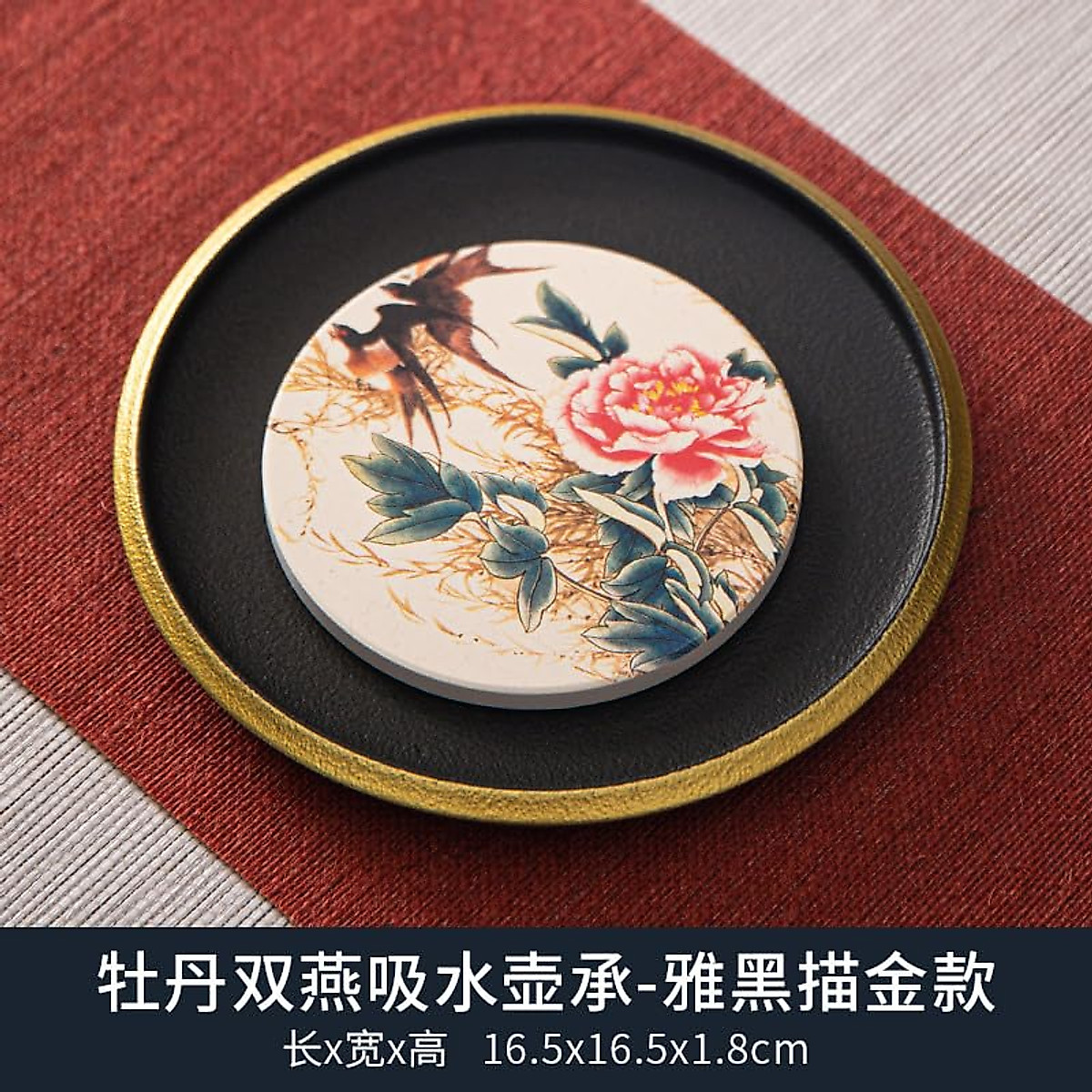 Ceramic Dry Foam Tray, Large disc Pot Bearing Kung Fu Tea Tray. Size 6.4 * 6.4 * 0.4 inches (A1)
