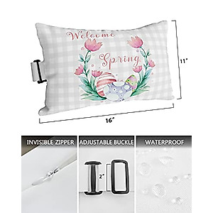 Recliner Head Pillow Ledge Loungers Chair Pillows with Insert Welcome Spring Egg Flower Watercolor Painting Lumbar Pillow with Adjustable Strap Outdoor Waterproof Patio Pillows for Beach Pool, 2 PCS