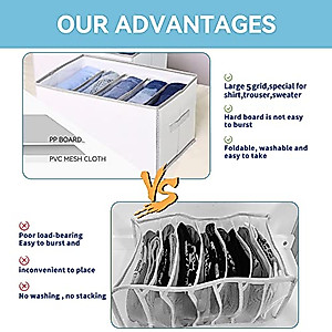 2 Pack Wardrobe Clothes Organizer, 5-7 Grids Clothes Organizer with Support Plate, Foldable Washable Clothing Drawer Organizer and Clothes Storage Box for Jeans, Thin Coat, Suit Pants, Pajamas