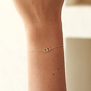 14K Solid Gold Interlocking Circles Bracelet | 14K Real Gold Double Circle Bracelet for Women | Dainty Intertwined Circles Bracelet | 14K Gold Jewelry | Gift for Her, Adjustable 6" to 7"