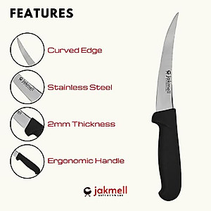 jakmell - 6 Inch Curved Boning Knife with Ergonomic Handle, Filet Knife for Fish and Meat, Butcher Knife for Fileting and Boning, Boning Knife for Home Kitchens and Restaurants