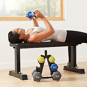 Amazon Basics Neoprene Dumbbell Hand Weights, Rack with 3 Pairs (5, 10, and 15 pound), Green/Blue/Grey