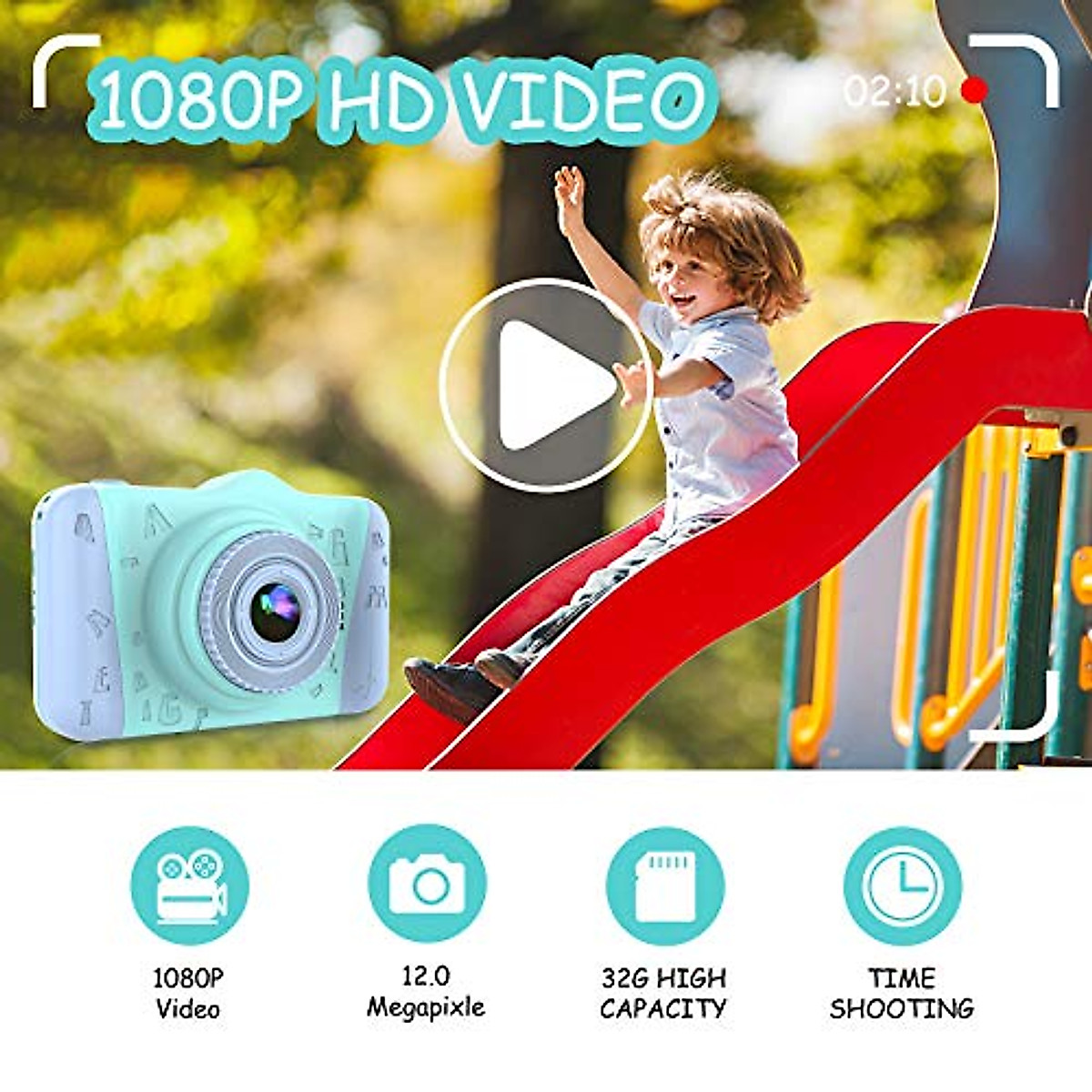Coolwill Kids Camera for Girls & Boys, 12MP 1080P FHD Digital Camera with 3.5 inch Large Screen & 8X Digital Zoom, Children's Birthday Gifts, Kids Selfie Camera Come with 32G TF Card