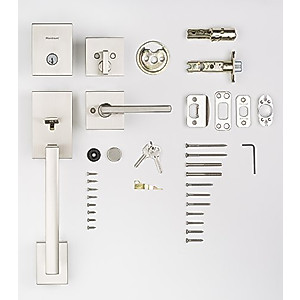 Kwikset 98180-020 San Clemente Single Cylinder Low Profile Front Lock Handleset with Halifax Door Handle Lever Featuring SmartKey Security, Matte Black