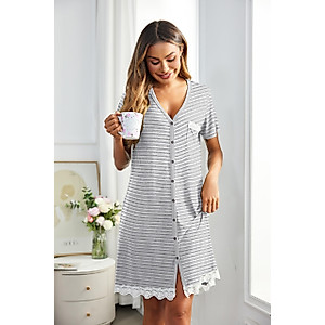 Ekouaer Women's Sleep Shirts Button Down Night Shirt Nightgowns Cotton