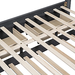 DNYN Queen Size Upholstered Platform Bed with Trundle(Twin XL) & 2 Drawers for Kids,Adult Bedroom,Wooden Bedframe Linen Fabric Furniute w/Storage & Classic Heardboard,Space Saving Design, Gray