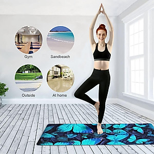 GOODOLD Blue Butterflies Yoga Mat, 71 x 26 Inch Non-slip Yoga Mats Folding Travel Exercise Mat Indoor Outdoor Gym Pilates with Storage Bag for Women Men