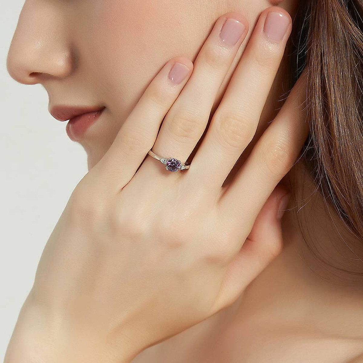 BERRICLE Sterling Silver 3-Stone Purple Round Cubic Zirconia CZ Fashion Anniversary Ring for Women, Rhodium Plated Size 9