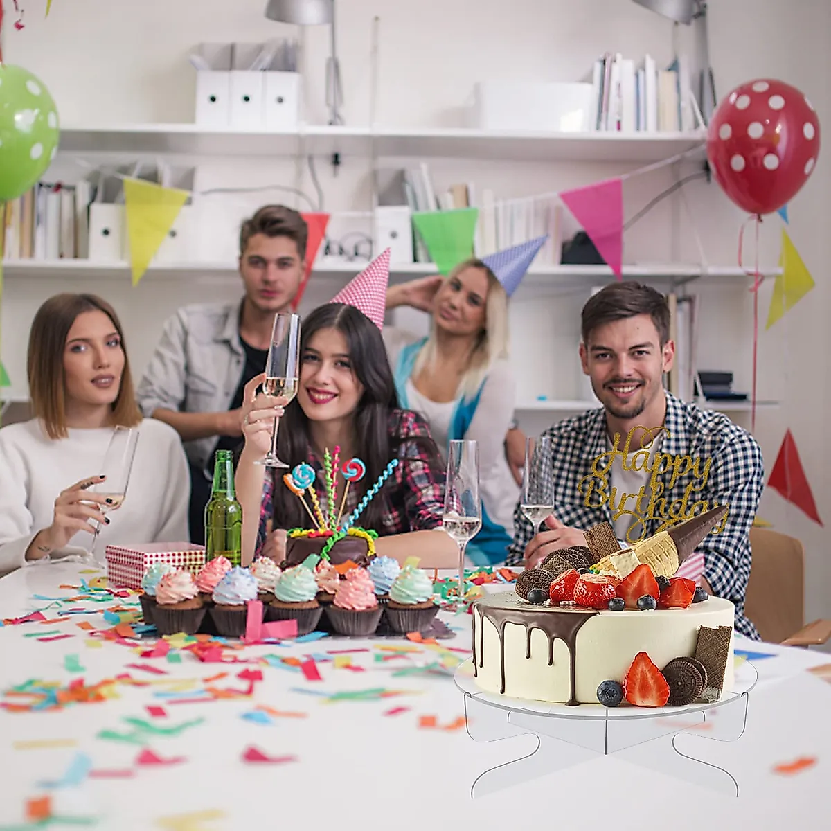 Actororp Acrylic Cake Stand Clear Cupcake Holder Dessert Display Stand Round Serving Platter for Birthday Party, Wedding, Baby Shower, Home Decoration