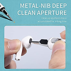 HERK Airpod Cleaner Kit, 3 in 1 Bluetooth Earbuds Cleaning Kit for AirPod/AirPod Pro, Multifunctional pen with Sponge, Brush, Metal Tip Wireless Earphones Case, Camera and Mobile Phone, White