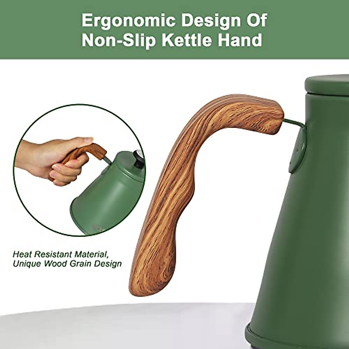 ECUZE Gooseneck Kettle With Thermometer for Stove Top, 40oz Coffee Kettle, Premium Food Grade Stainless Steel, Works On Stove And Any Heat Source, Pour Over Kettle for Tea and Coffee (blackish green)