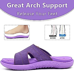 KuaiLu Womens Fashion Orthotic Slides Ladies Lightweight Athletic Yoga Mat Sandals Slip On Thick Cushion Slippers Sandals With Comfortable Plantar Fasciitis Arch Support (9, Purple, numeric_9)