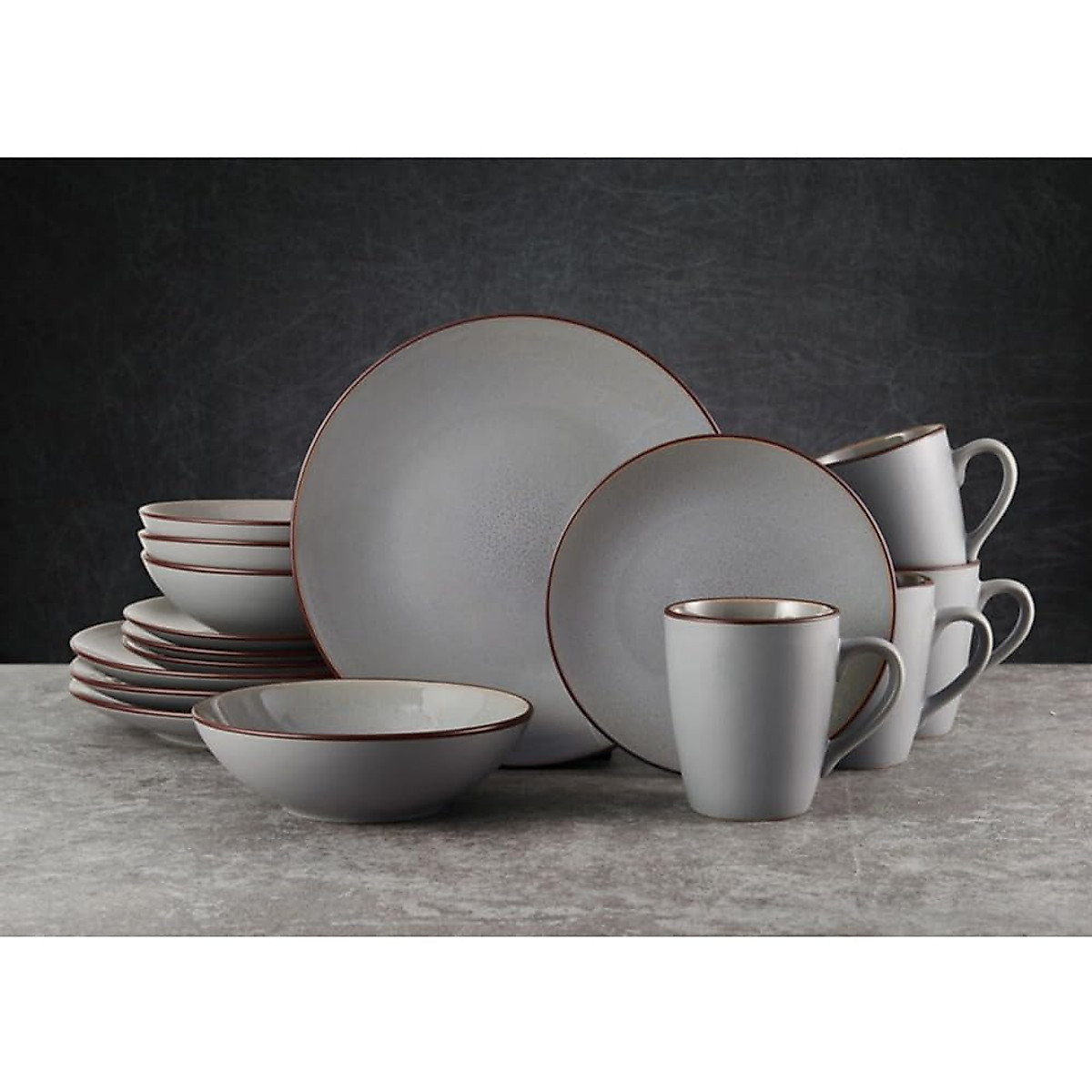 IHIPPO Dinnerware Set Gray 16-Piece Dinnerware Set Stoneware Dishes And Plates Sets Serving Dishes Sets Round Kitchen Dinnerware Set Round Stoneware Dinnerware Dish Set Dinnerware Sets Serive For 4 Pe