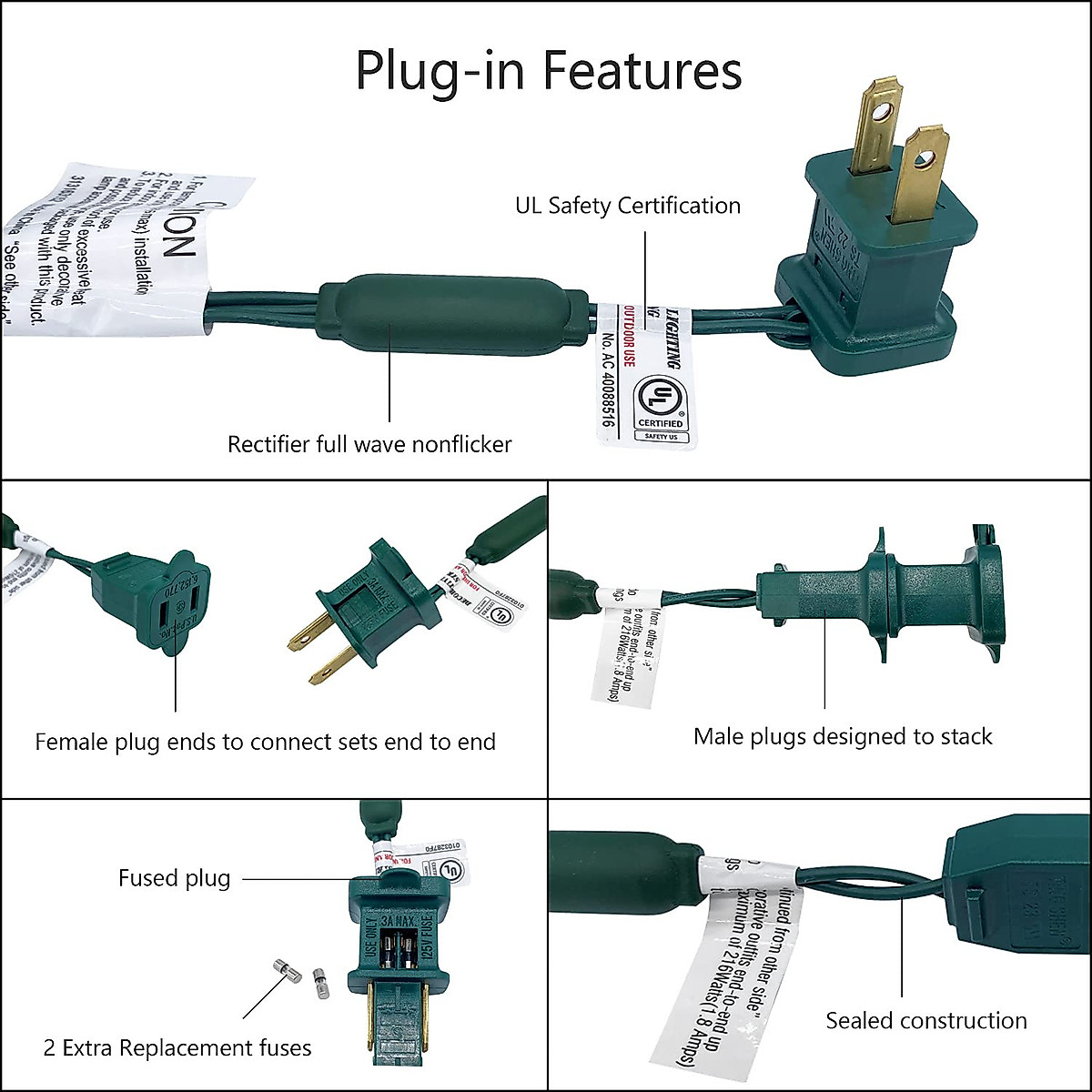 Dalla Costa 50 Count M5 Faceted Christmas Mini Light Set Indoor/Outdoor Use String Lights for Garden Christmas Tree Patio Lawn Party Home 120V UL Certified Green Wire 17 Feet (Cool White)